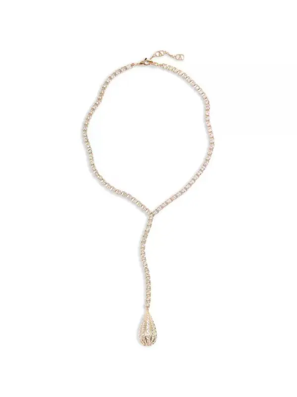 Valentino Garavani Tone Crystal Embellished Teardrop Pendant Necklace - Gold