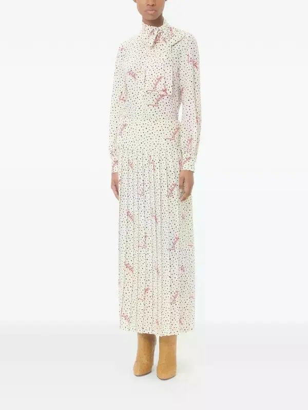 Valentino Garavani Crepe De Chine Polka Dot Print Shirt With Neck Tie Detail - Neutrals