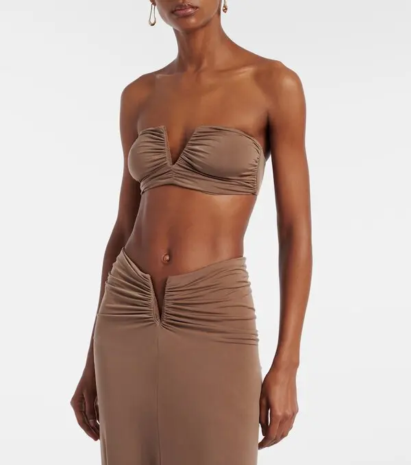 Jade Swim Clara Ruched Bandeau Bikini Top - Brown