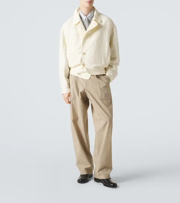 Giorgio Armani Archivio Pleated Cotton-blend Straight Leg Trousers - Beige