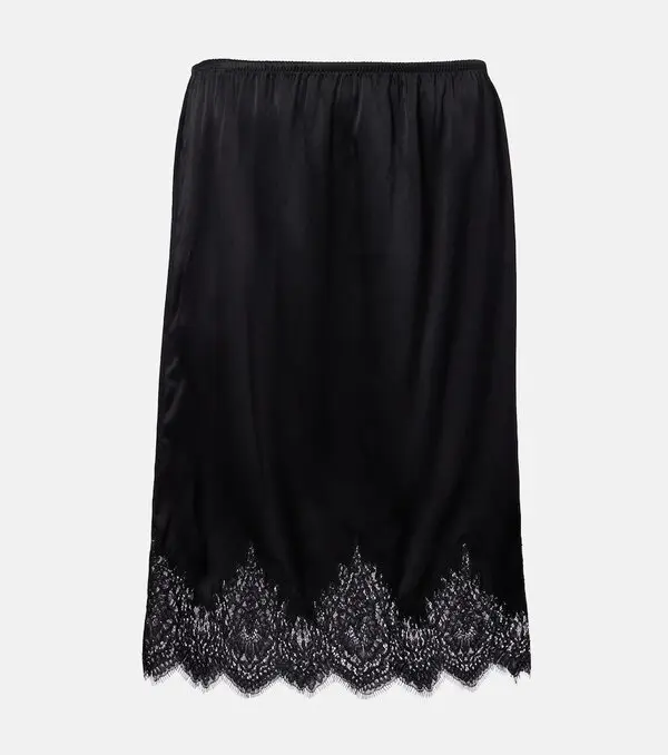 NILI LOTAN Thea Lace-trimmed Silk Midi Skirt