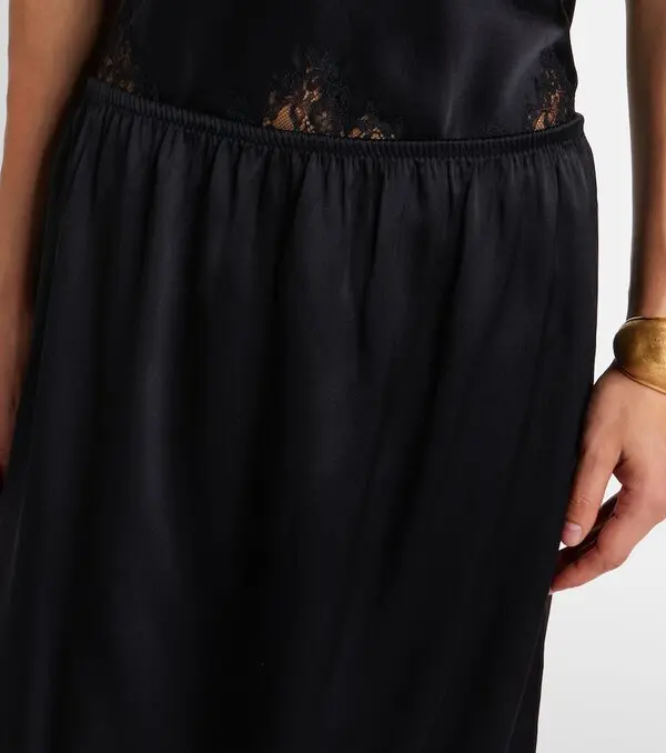 NILI LOTAN Thea Lace-trimmed Silk Midi Skirt