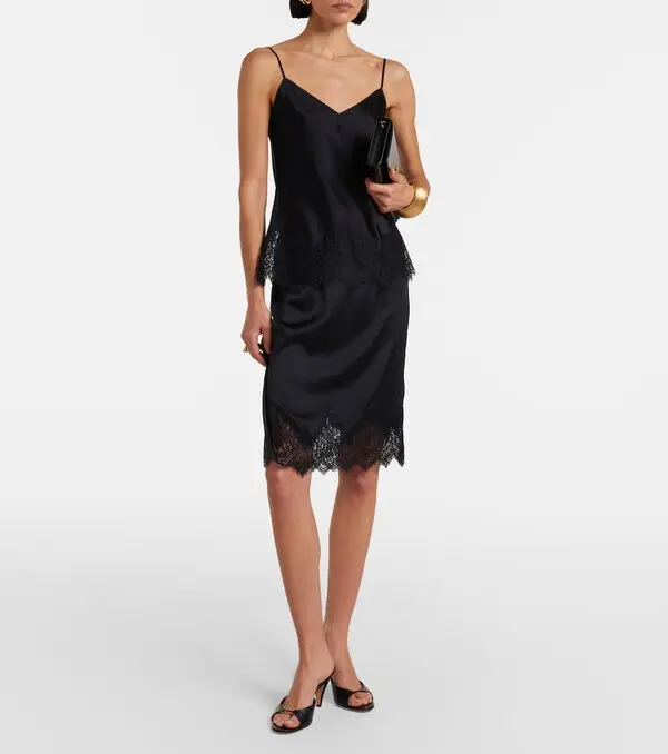 NILI LOTAN Thea Lace-trimmed Silk Midi Skirt