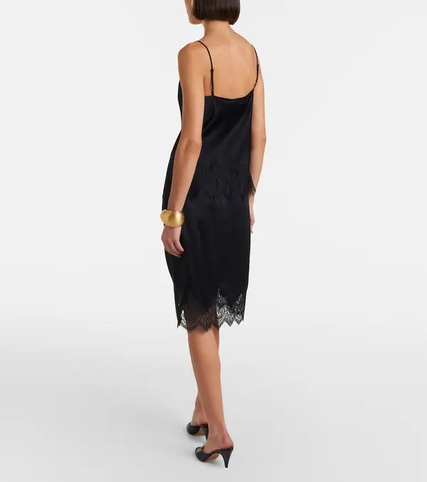 NILI LOTAN Thea Lace-trimmed Silk Midi Skirt