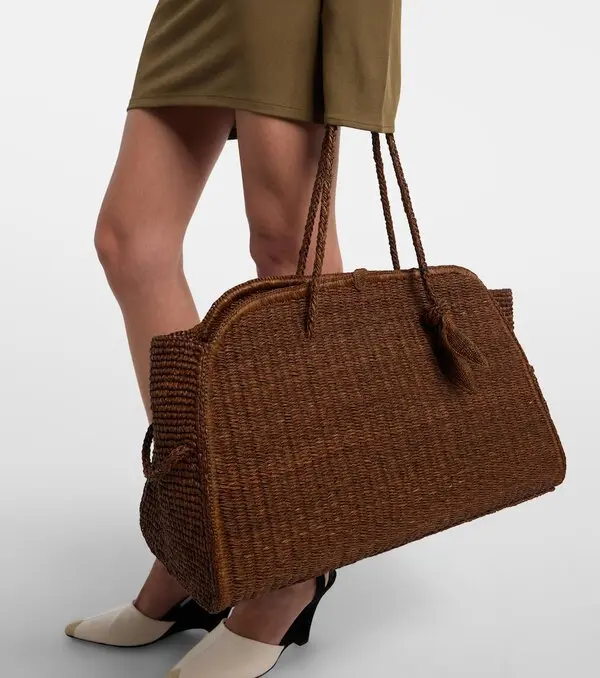 Jacquemus Large Raffia Bowling Bag - Brown