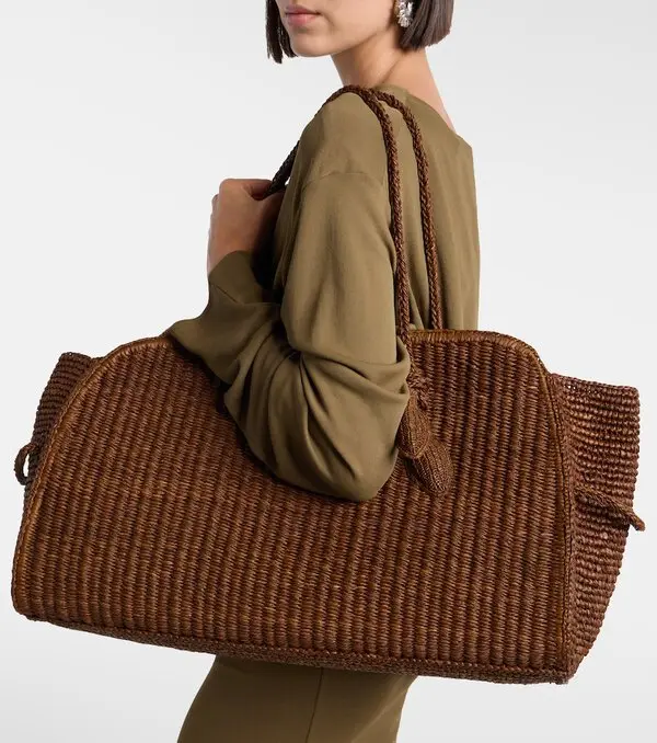 Jacquemus Large Raffia Bowling Bag - Brown