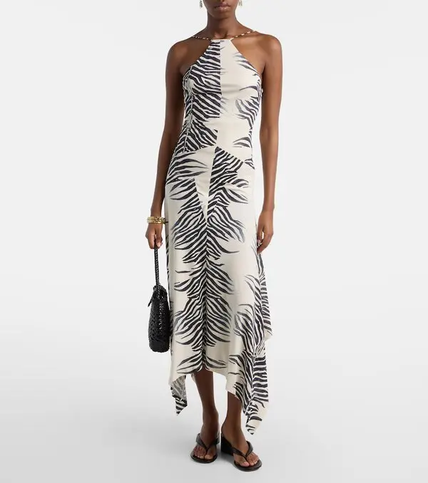 DE LA VALI Artemis Asymmetric Zebra-print Gown
