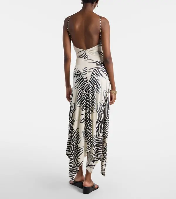 DE LA VALI Artemis Asymmetric Zebra-print Gown