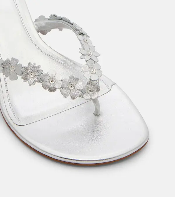 Amina Muaddi Janis Embellished Leather Thong Sandals - Silver