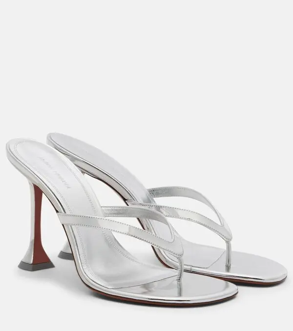 Amina Muaddi Juliette Mirrored Leather Thong Sandals - Silver