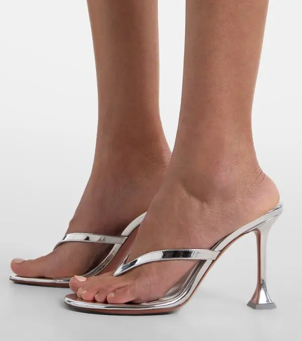 Amina Muaddi Juliette Mirrored Leather Thong Sandals