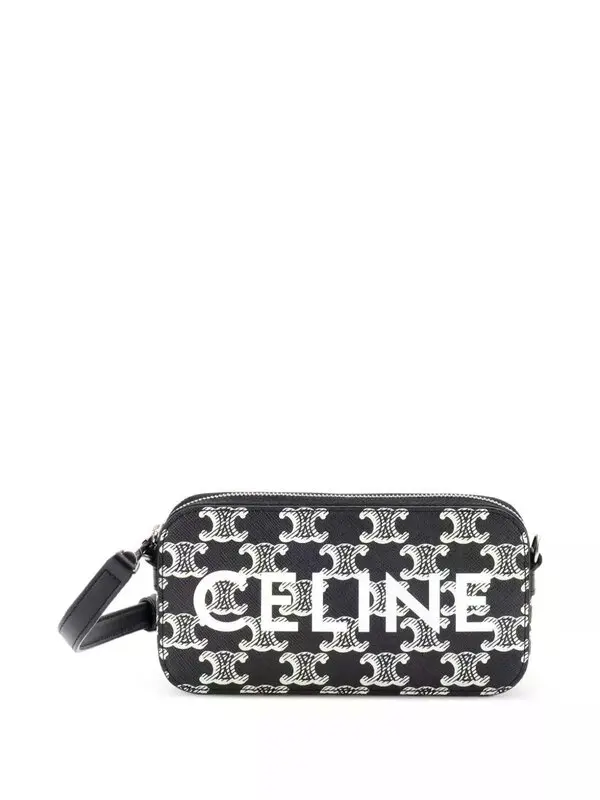 Celine Horizontal Pouch Crossbody Bag Logo Triomphe Coated Canvas - Black