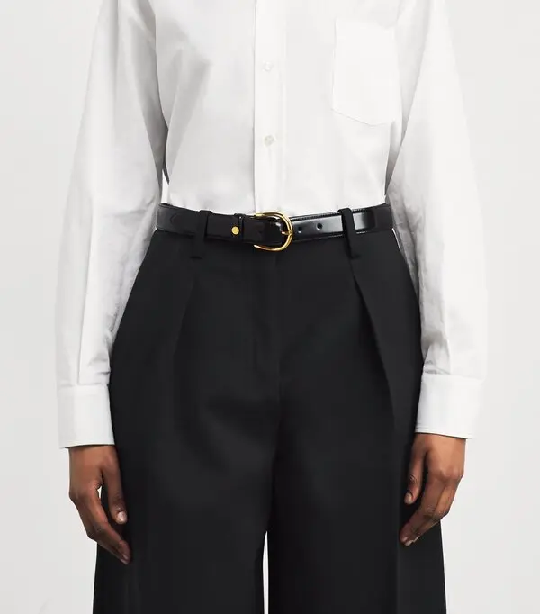 Harrods Leather Belt With Gold Tone Buckle