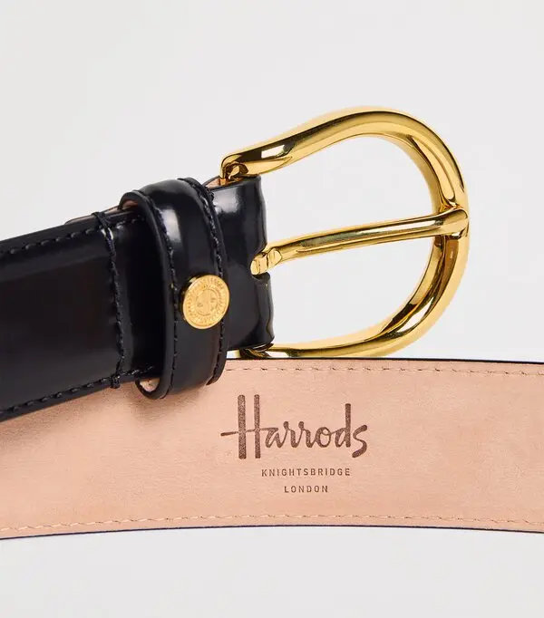 Harrods Leather Belt With Gold Tone Buckle