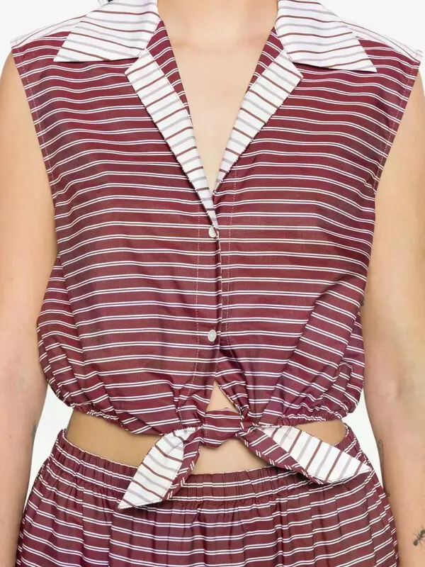 Sandro Sleeveless Cropped Cotton Shirt With Tie Detail