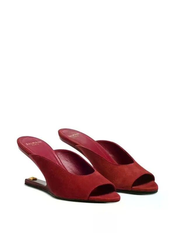 Balmain Suede Mule Sandals With Sculptural Heel - Red