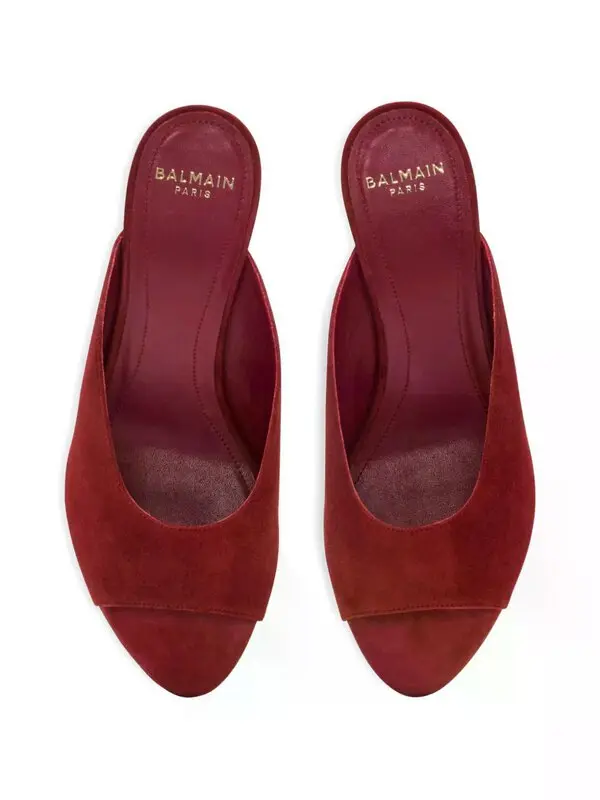 Balmain Suede Mule Sandals With Sculptural Heel - Red