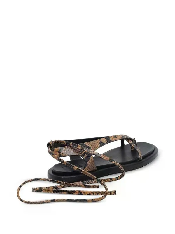 POEVE Flavia Snakeskin Effect Lace-up Sandals - Neutrals