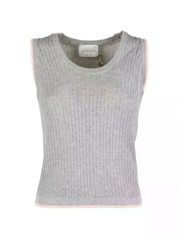 CINQUE Ribbed Knit Contrast Trim Tank Top - Grey