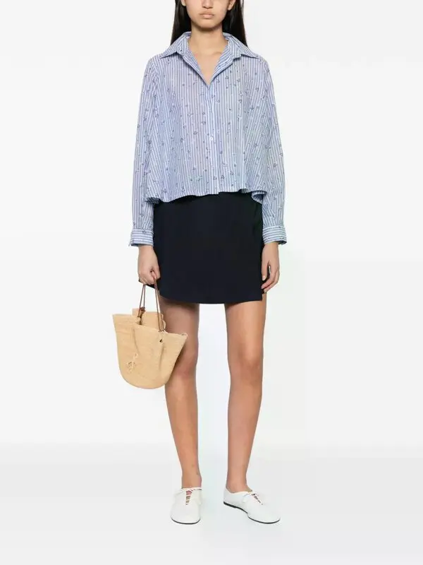 MANUEL RITZ Floral Print Striped Cotton Shirt