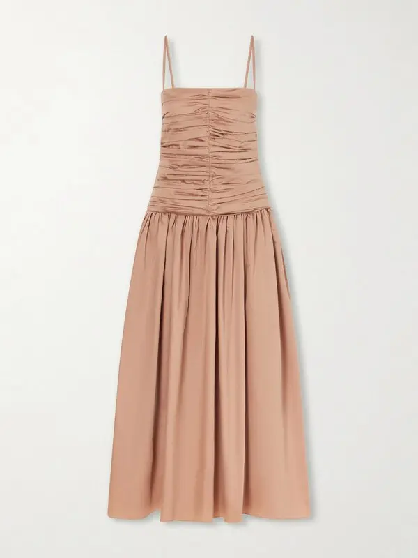 Tove Amina Gathered Organic Cotton Midi Dress - Neutrals