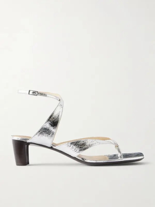 LEMAIRE Metallic Leather Thong Sandals - Silver