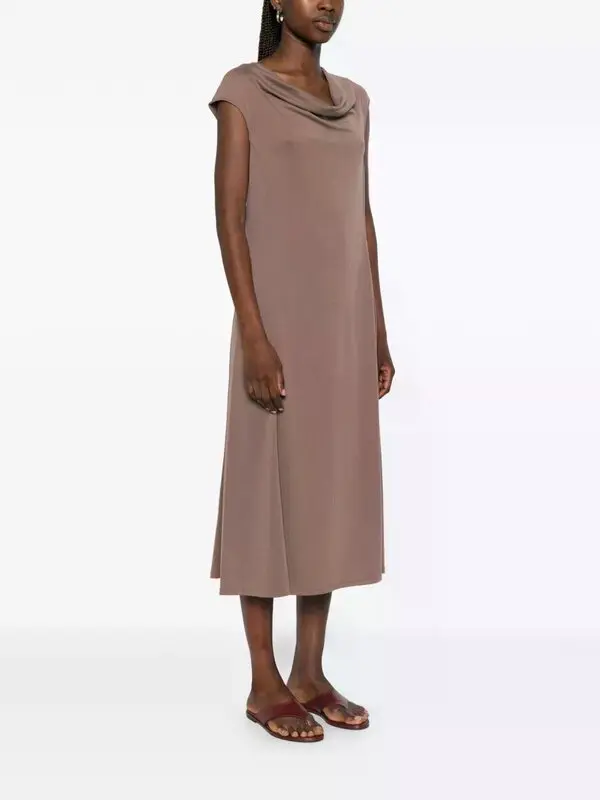 Max Mara Cowl Neck Cap Sleeve Midi Dress - Brown