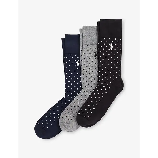 Polo Ralph Lauren Dotted Pack Of Three Cotton-blend Socks - Navy