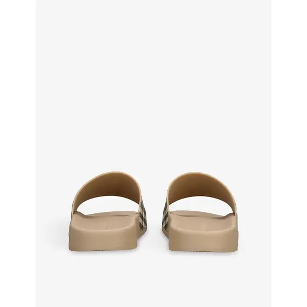 Burberry Checked Rubber Sliders - Beige Comb