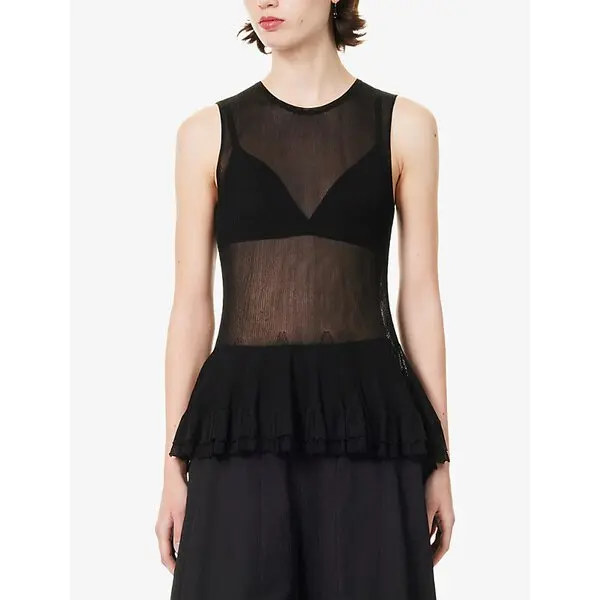 ASHLYN Bennett Peplum-hem Knitted Top - Black