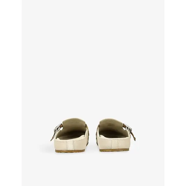 Burberry Suede Clogs With Tartan Strap - Bone