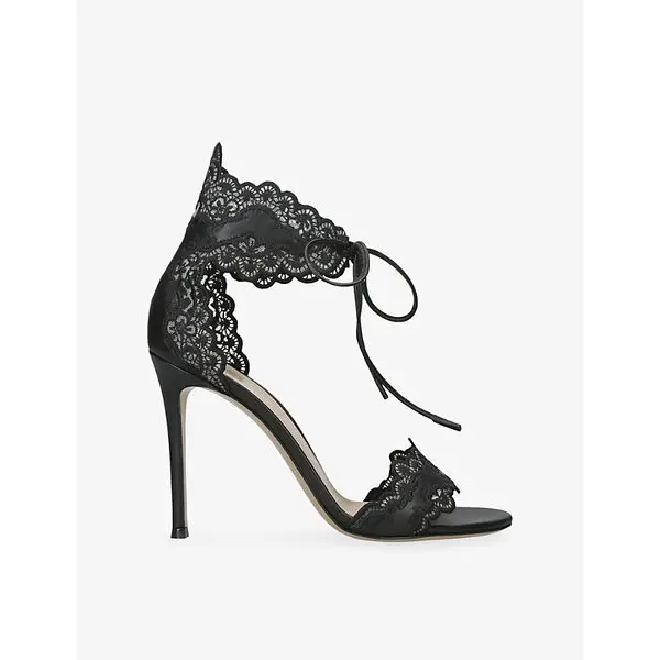 GIANVITO ROSSI Evie 105 Leather Heeled Sandals With Floral Embroidery - Black