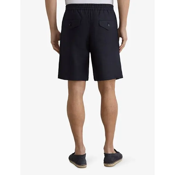 REISS Linen Drawstring Waist Shorts - Navy