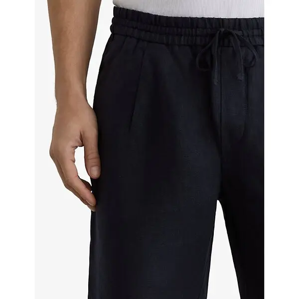 REISS Linen Drawstring Waist Shorts - Navy