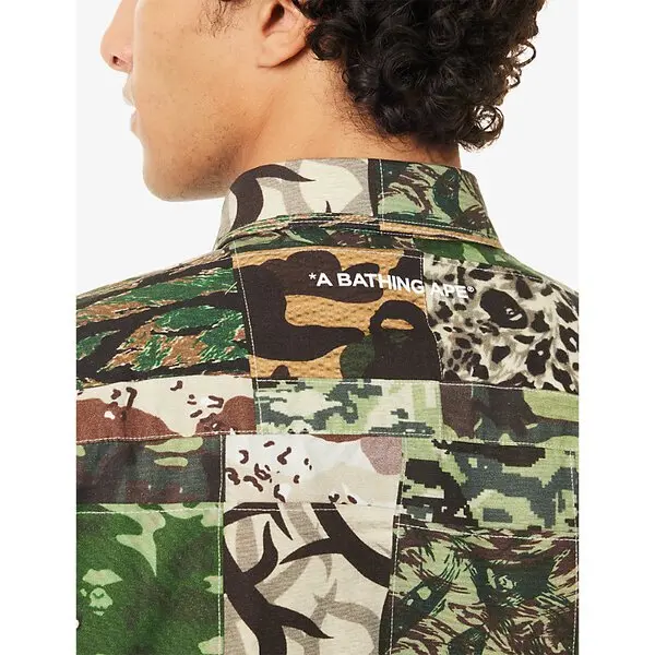 A BATHING APE Patchwork-print Short-sleeve Cotton Shirt