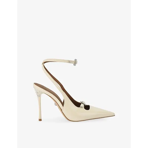 Kurt Geiger Buckle Point Patent Leather Courts - Bone