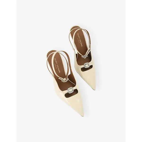 Kurt Geiger Buckle Point Patent Leather Courts - Bone