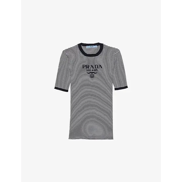 Prada Striped Silk Crewneck Knit Top