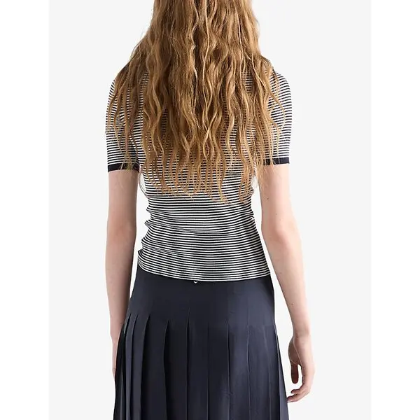 Prada Striped Silk Crewneck Knit Top