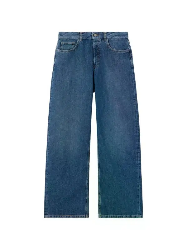 Palm Angels Wide Leg Jeans With Curved Logo Motif
