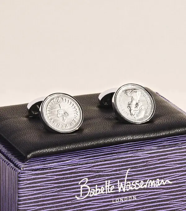 BABETTE WASSERMAN LONDON Rhodium-plated Halfpenny Cufflinks