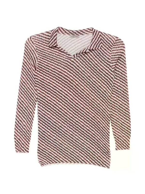 Bottega Veneta Striped Silk Polo Top - Black