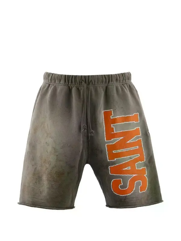 SAINT MXXXXXX Logo Print Track Shorts - Grey