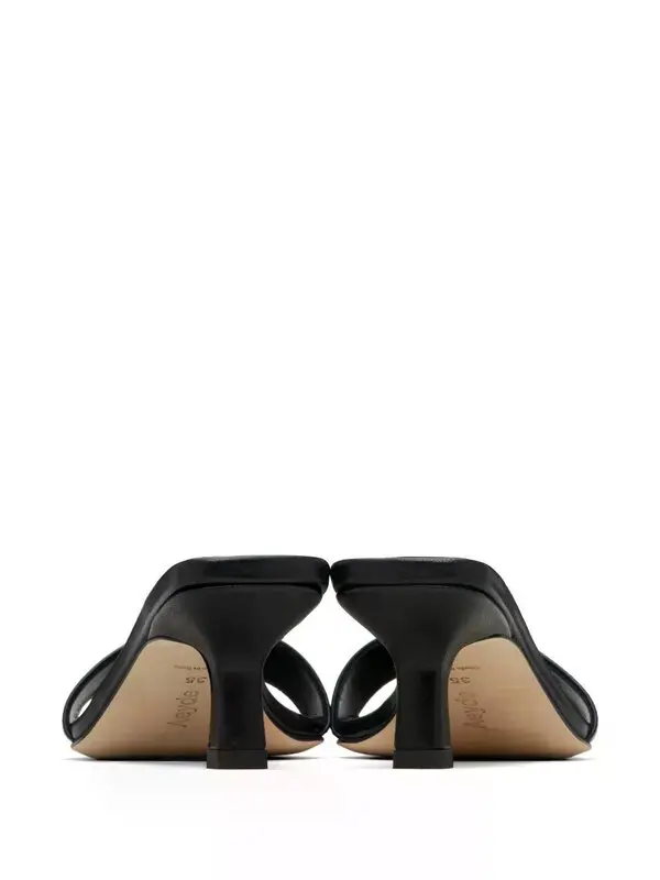 AeydĒ Square-toe Leather Kitten Heel Sandals - Black