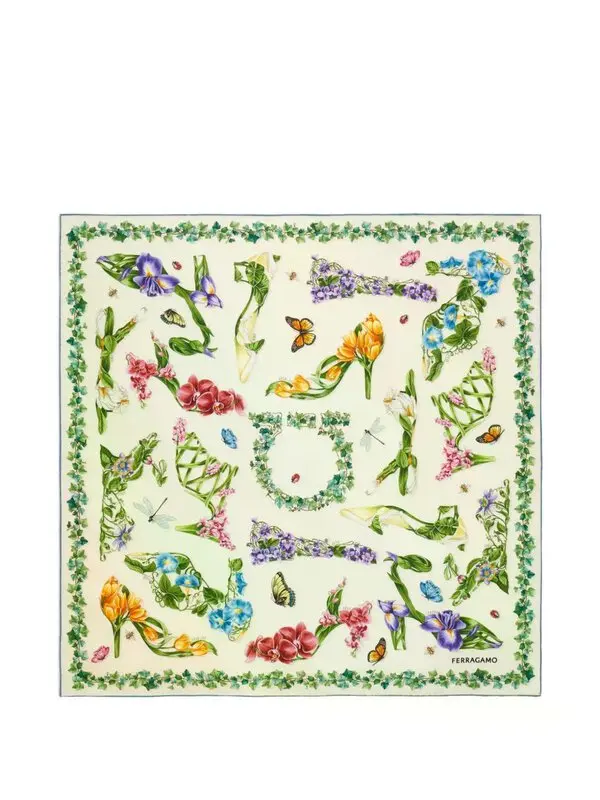 FERRAGAMO Eden Shoes-print Scarf - Neutrals