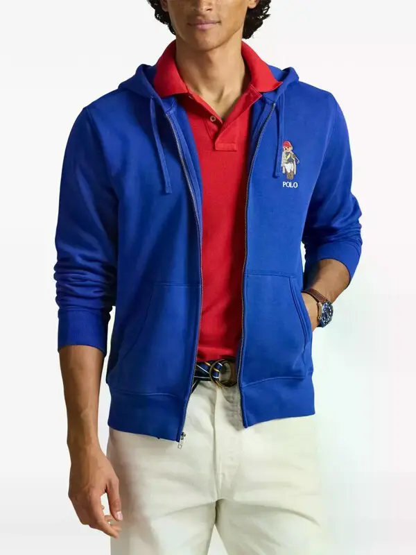 Polo Ralph Lauren Bear-embroidered Zip-up Hoodie - Blue