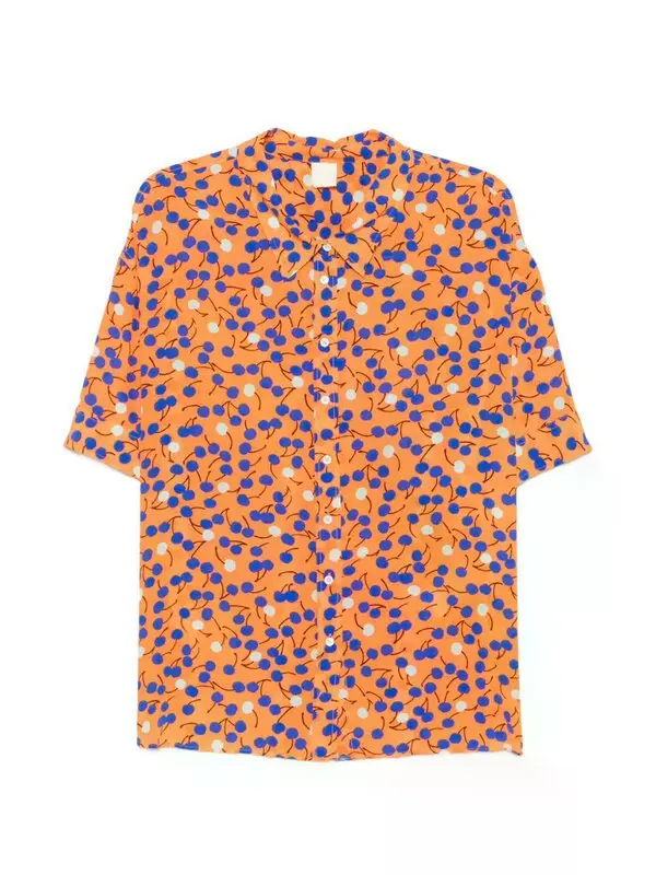 Aspesi Short-sleeve Cherry Print Silk Blouse - Orange