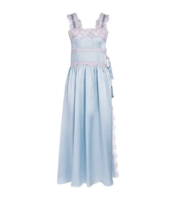 Loretta Caponi Silk Lace-detail Sabina Nightdress - Blue