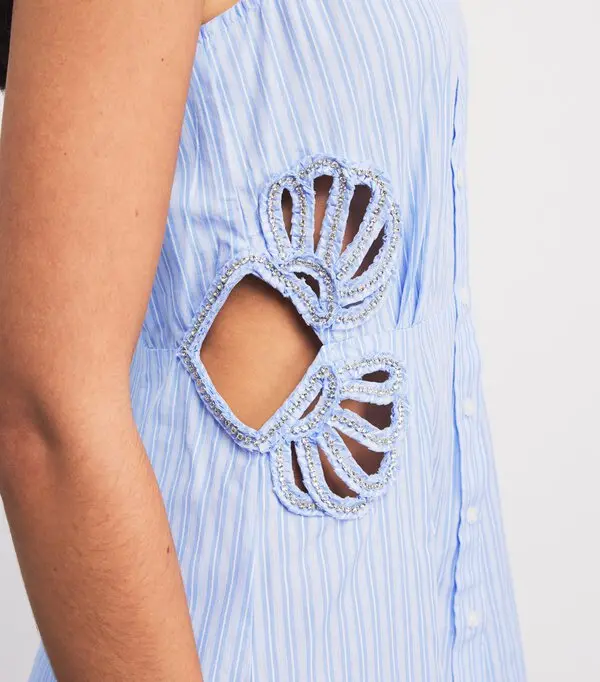 Sandro Striped Cotton Embellished Shirt Dress - Blue