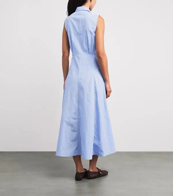 Sandro Striped Cotton Embellished Shirt Dress - Blue